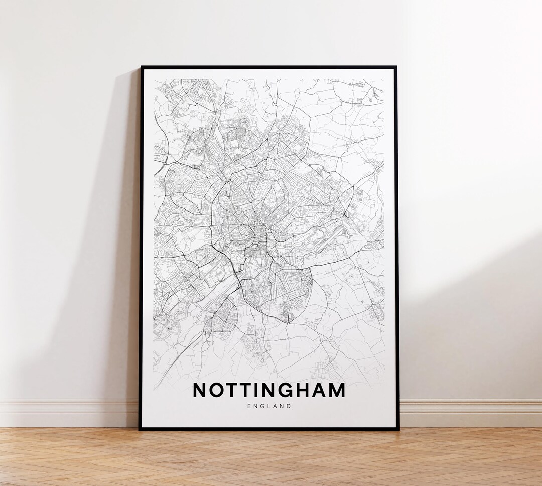 Nottingham City Map, Nottingham Map Print, Nottingham UK Minimalist Map ...