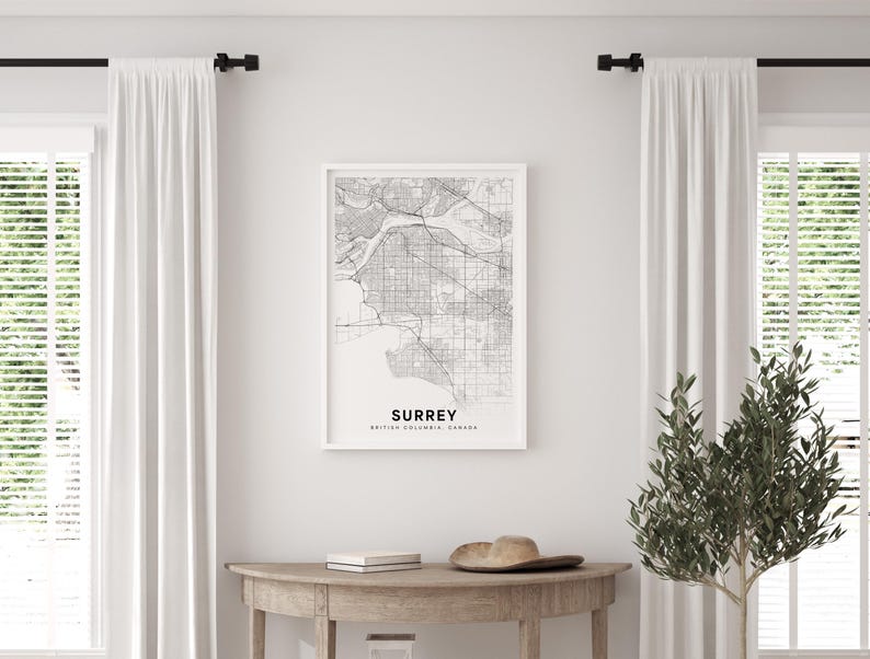 Surrey City Map Print, Surrey Street Map Poster, British Columbia Map ...