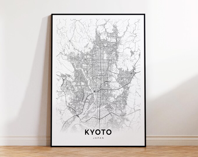 KYOTO INFO MAP - Kyoto, Japan - Minimalist Map of Kyoto, Street Map Art ...
