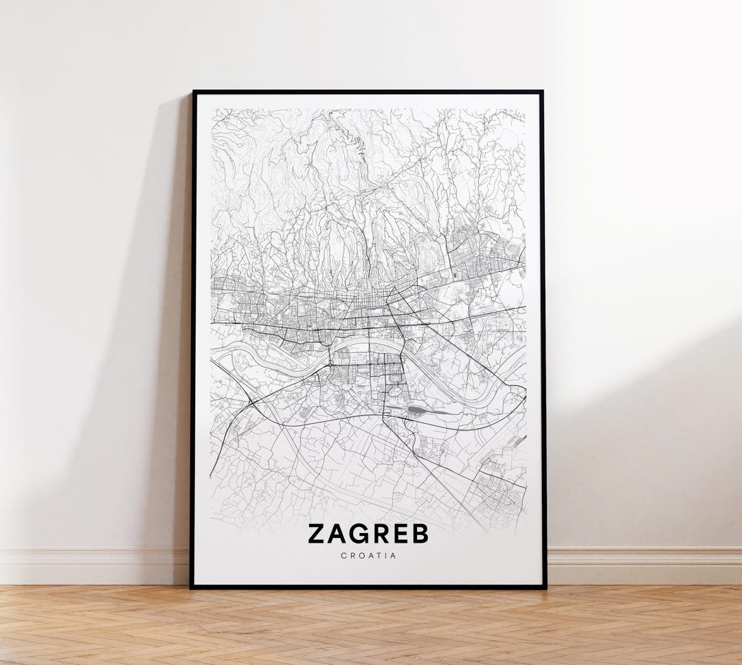 Zagreb City Map, Zagreb Street Map, Zagreb Croatia Modern Map Print ...