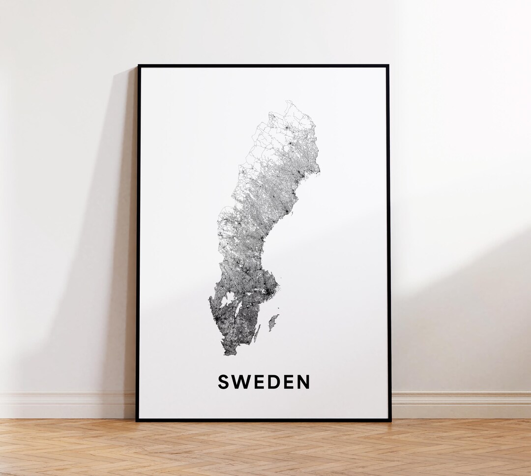 Sweden Map Print, Sweden Road Map Poster, Sweden Country Map Poster ...