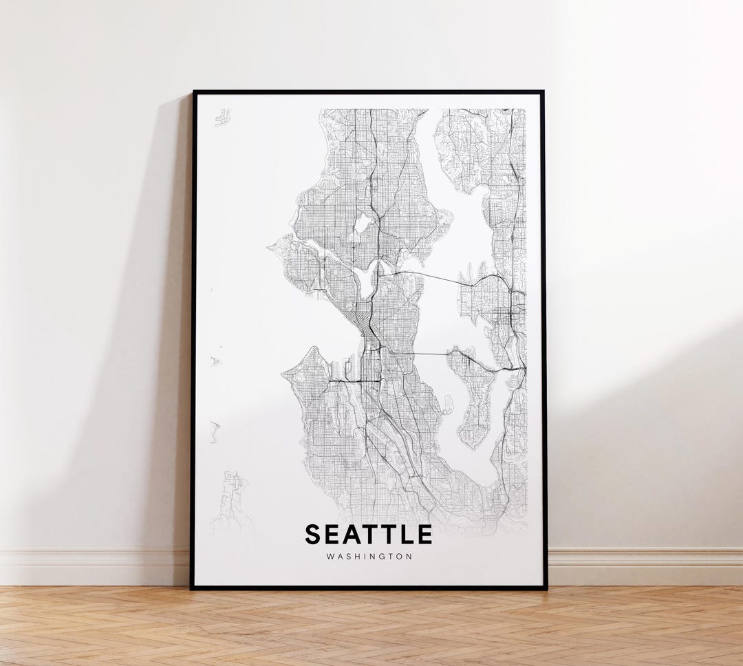 Seattle WA City Map, Seattle Street Map, Washington USA Map Poster ...