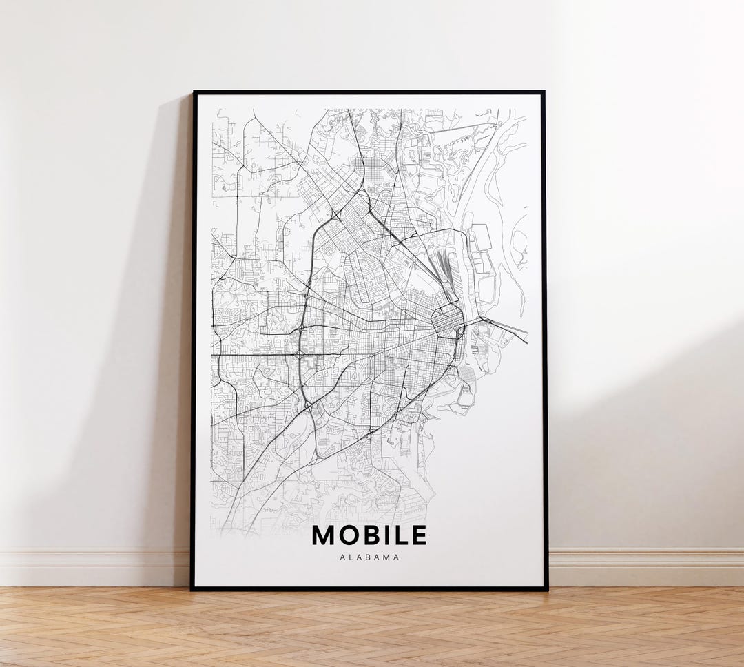 Mobile City Map Poster, Mobile AL Street Map, Alabama City Map Print ...