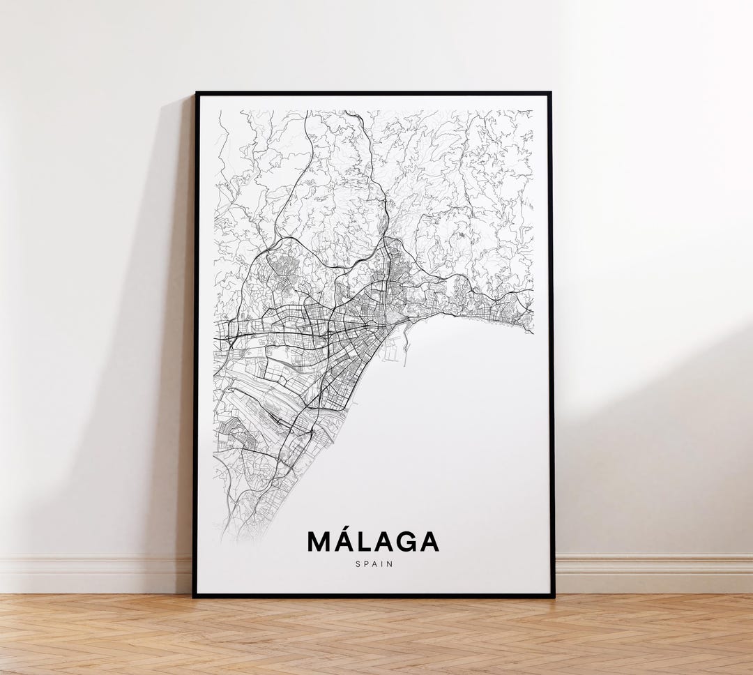 Malaga City Map, Málaga Spain Wall Art, Minimalist Map Print, Modern ...