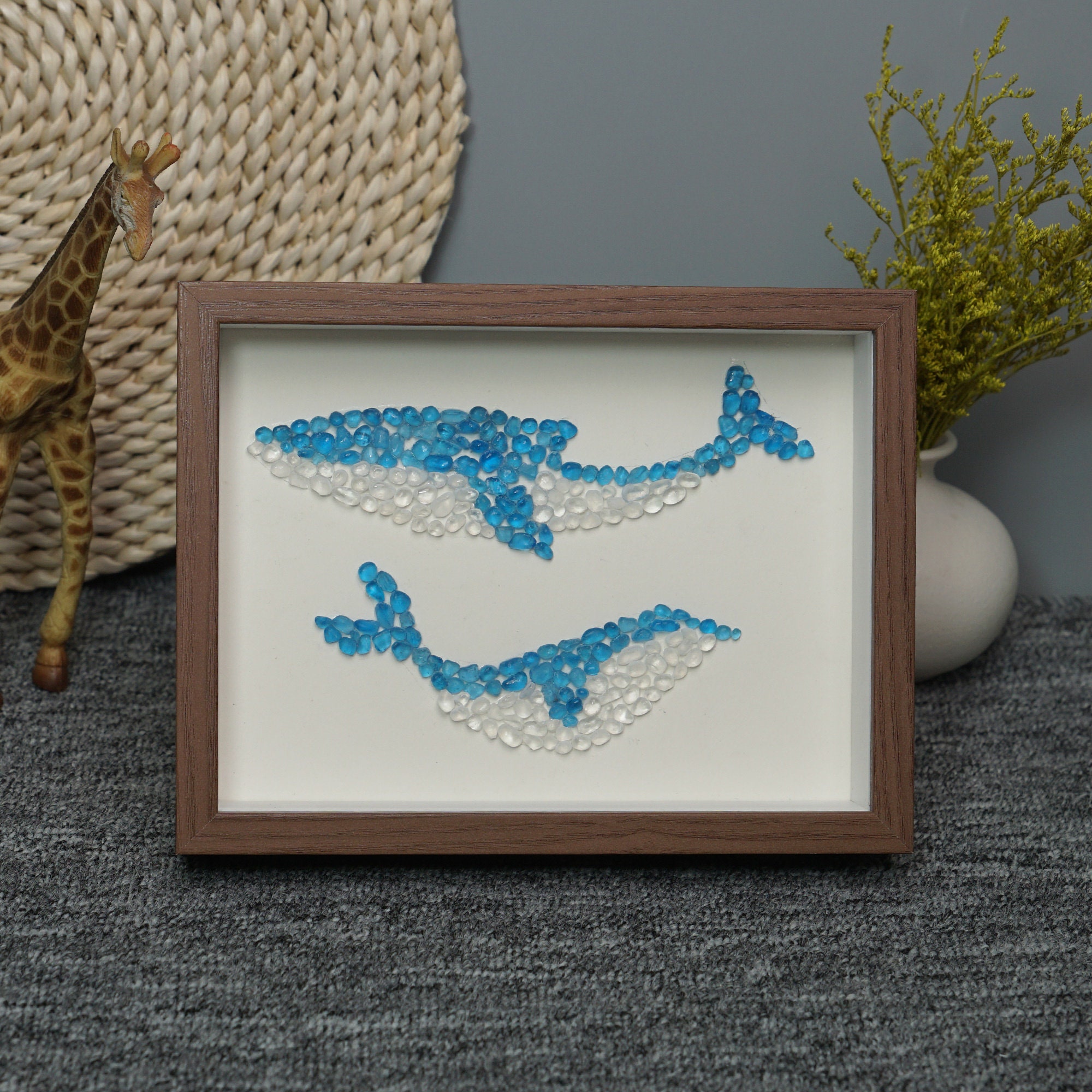 Sea Glass Whale Art Frame,handmade Housewarming Gift,ocean Art,birthday ...