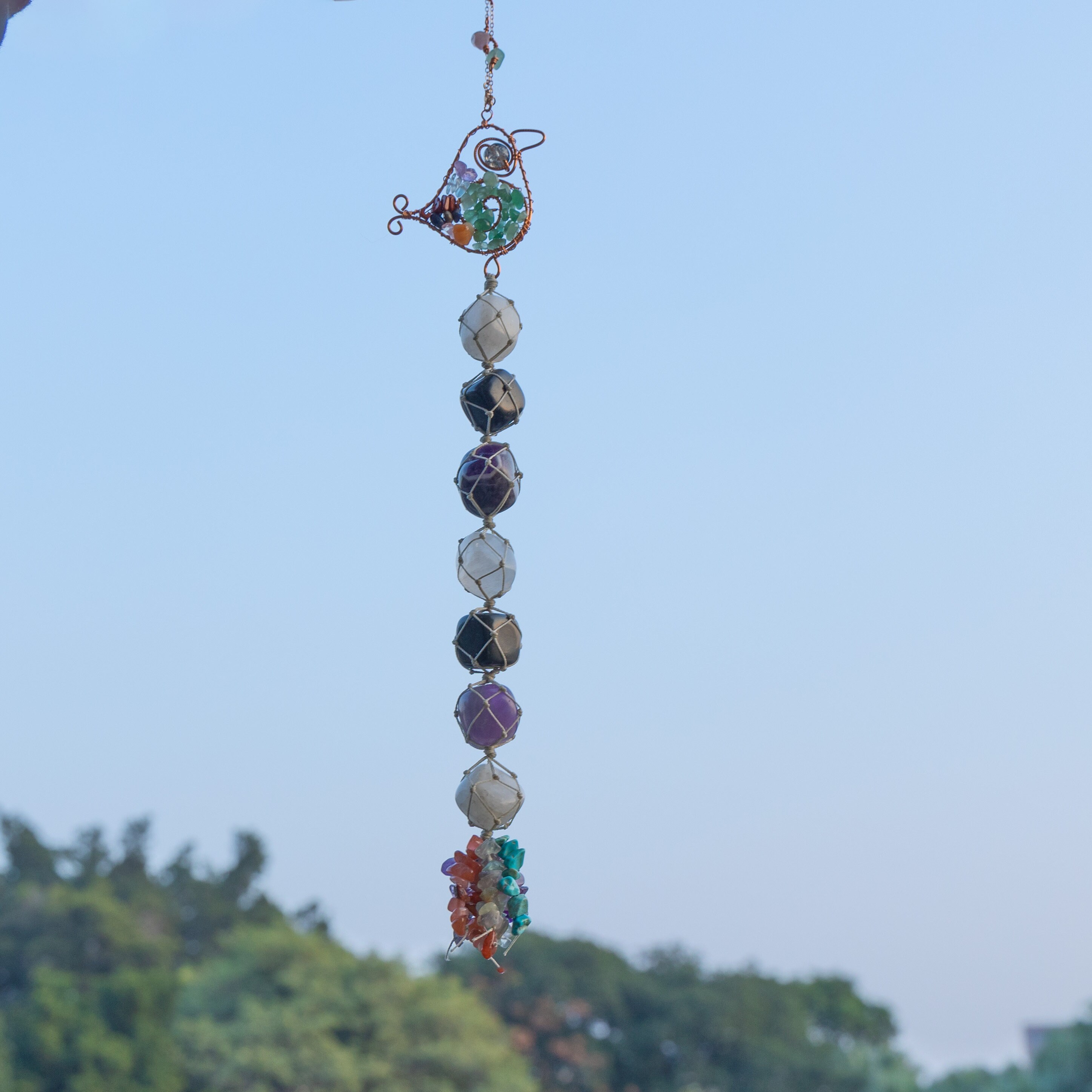 7 Chakra and Metal Bird Hanging Ornament, Healing Crystals Meditation ...