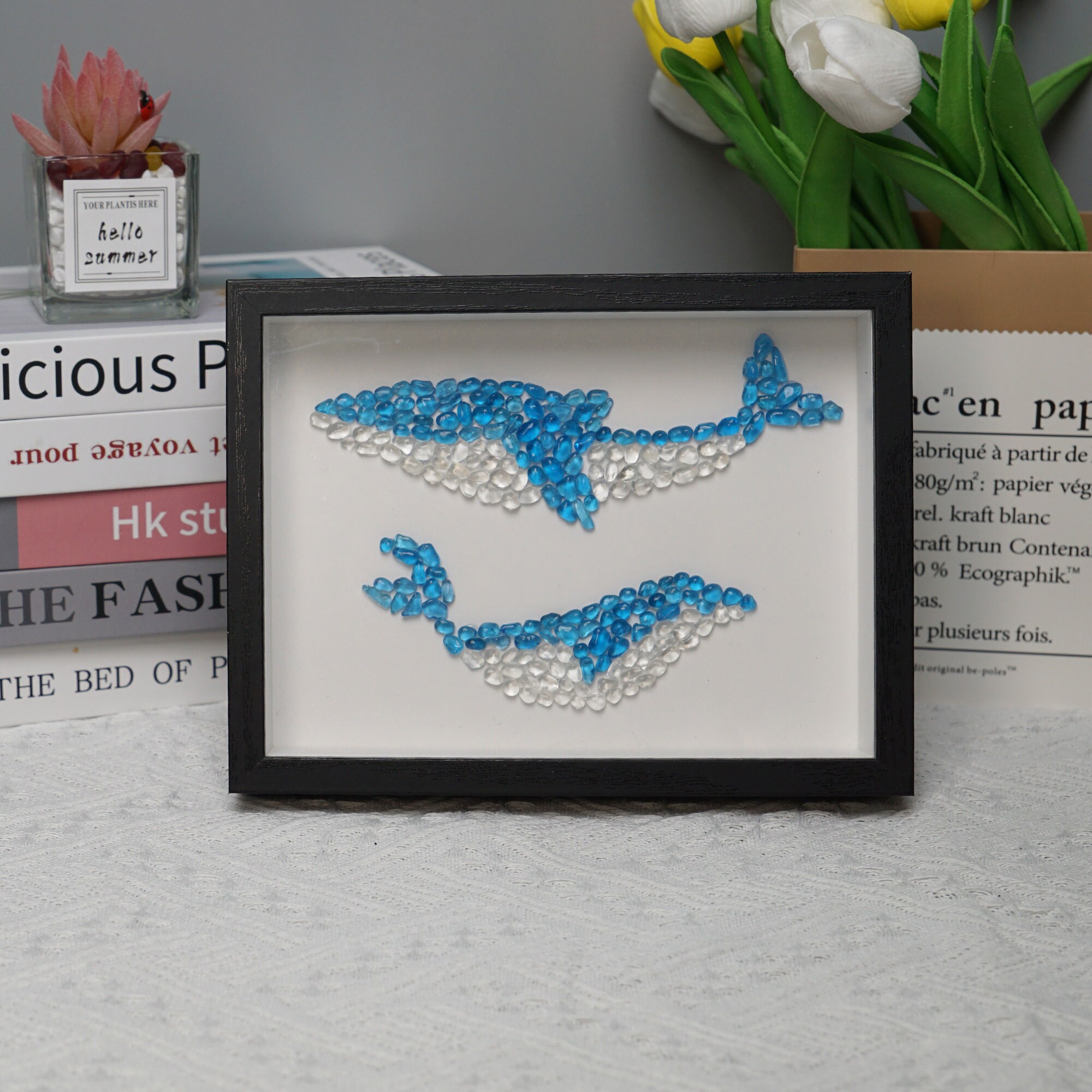 Sea Glass Whale Art Frame,handmade Housewarming Gift,ocean Art,birthday ...