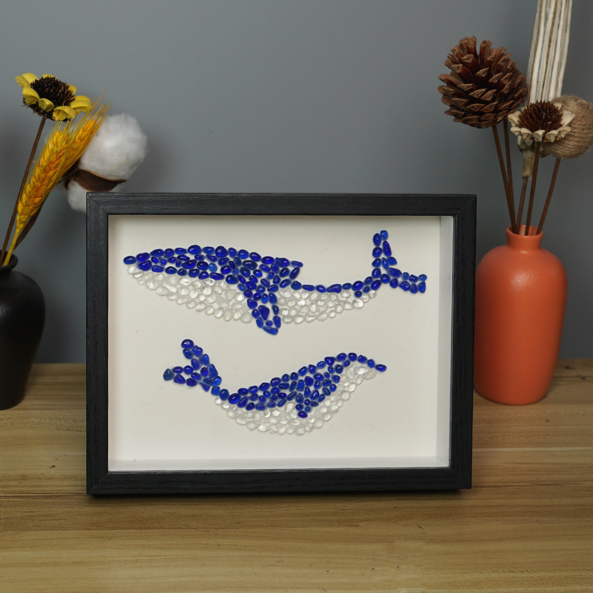 Sea Glass Whale Art Frame,handmade Housewarming Gift,ocean Art,birthday ...