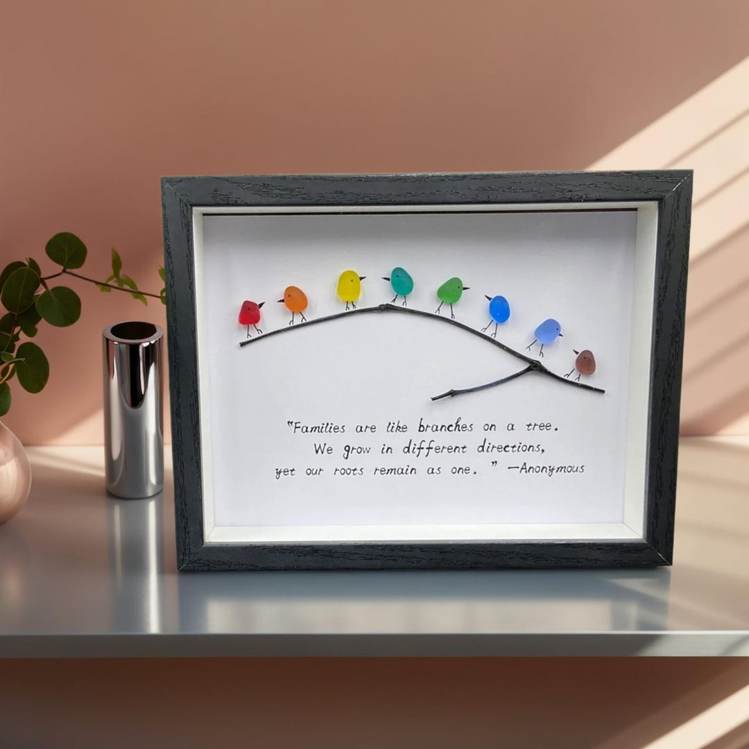Personalized Sea Glass Rainbow Birds Art: Framed Family Tree Decor - Etsy