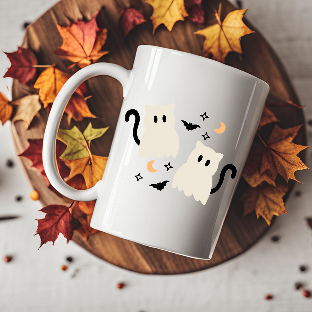 Custom Halloween Cat Mug Cute Ghost Cat Mug Spooky Cat Mug - Etsy