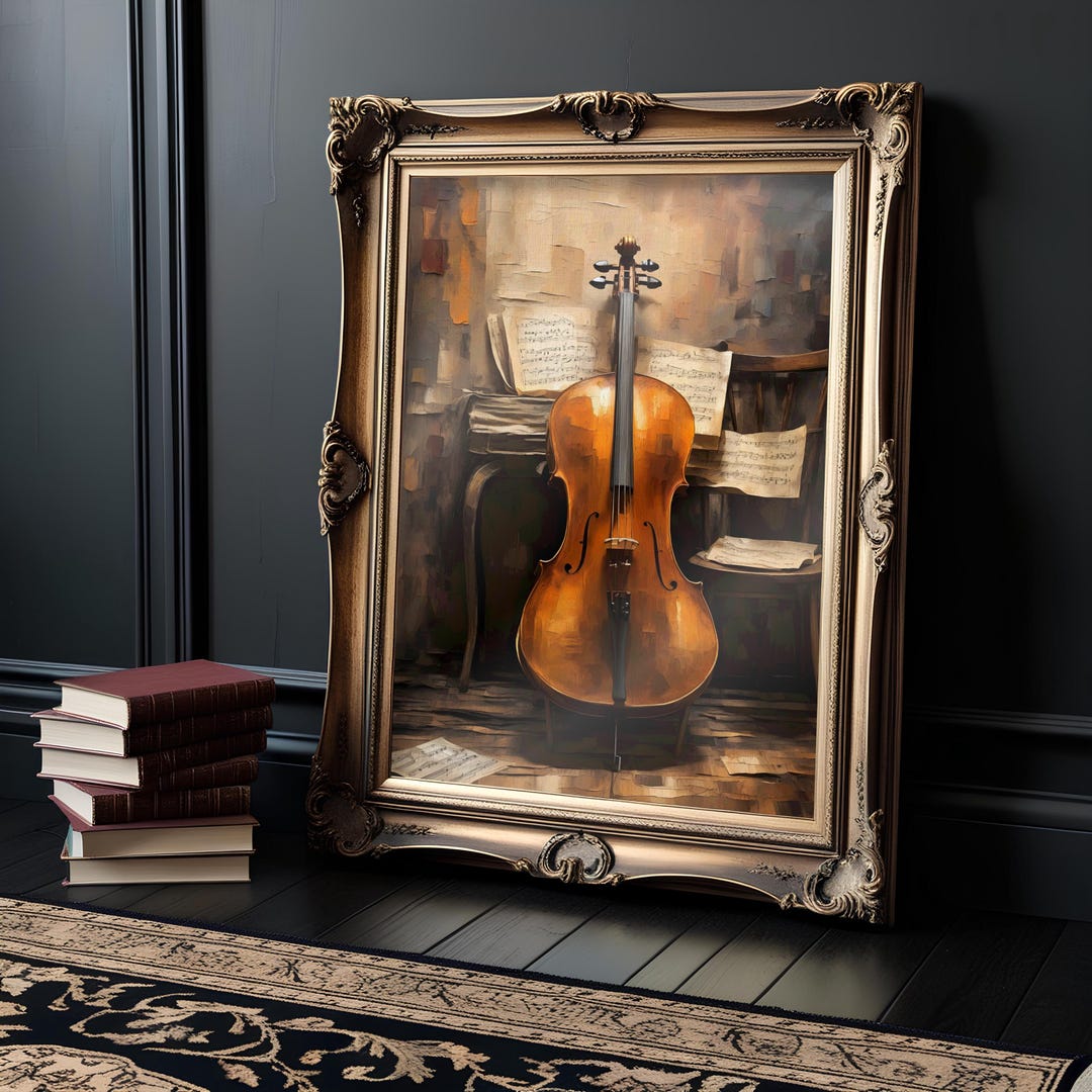 Cello and Sheet Music Art Print – Dark Academia Musical Decor, Vintage ...