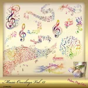 15 Music Overlays Vol. 12 - Music Note Clip Art - Colorful Musical ...