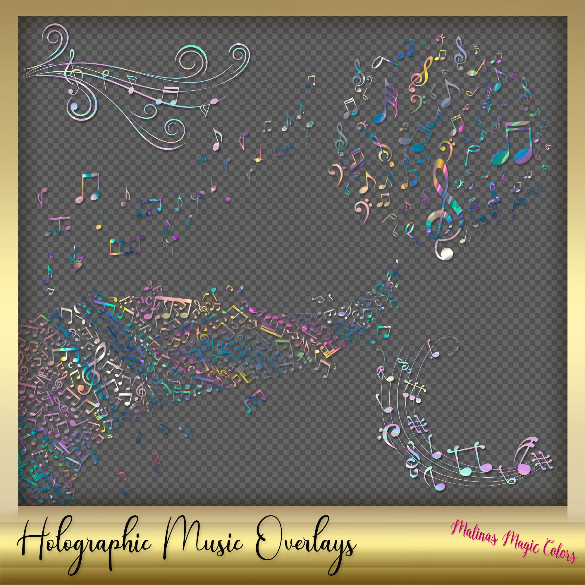 20 Holographic Music Overlays - Holographic Music Notes - Iridescent ...