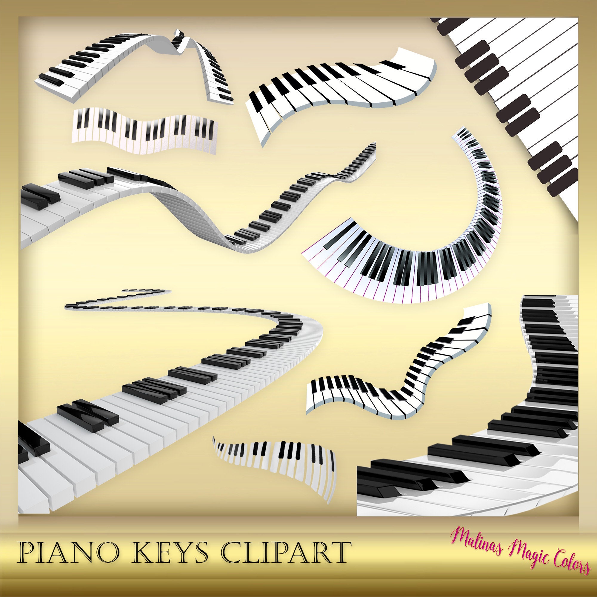 Three Dimensional Piano Keys - Music Overlay - Music Clip Art - Piano ...