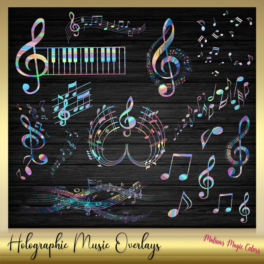 20 Holographic Music Overlays - Holographic Music Notes - Iridescent ...