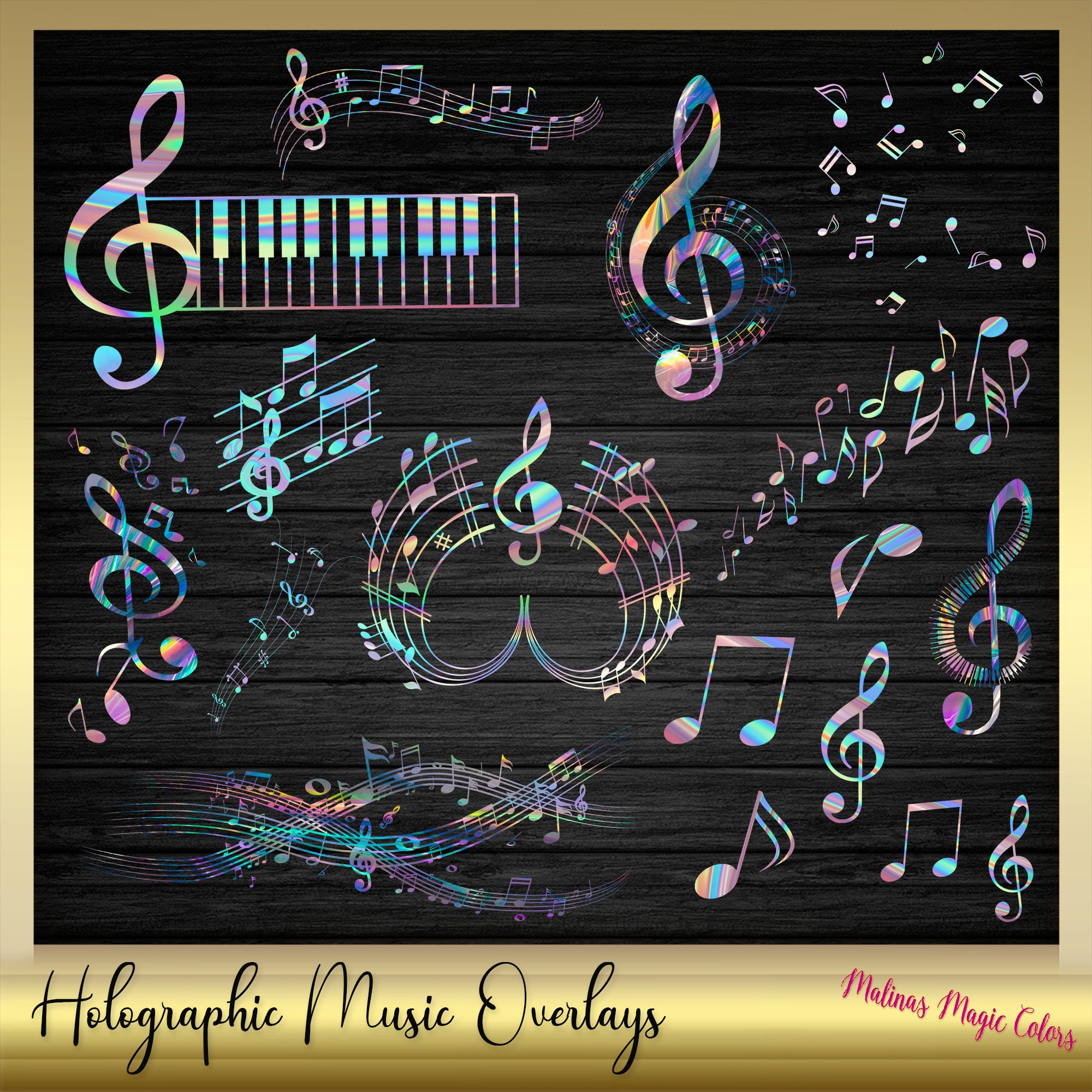 20 Holographic Music Overlays - Holographic Music Notes - Iridescent ...