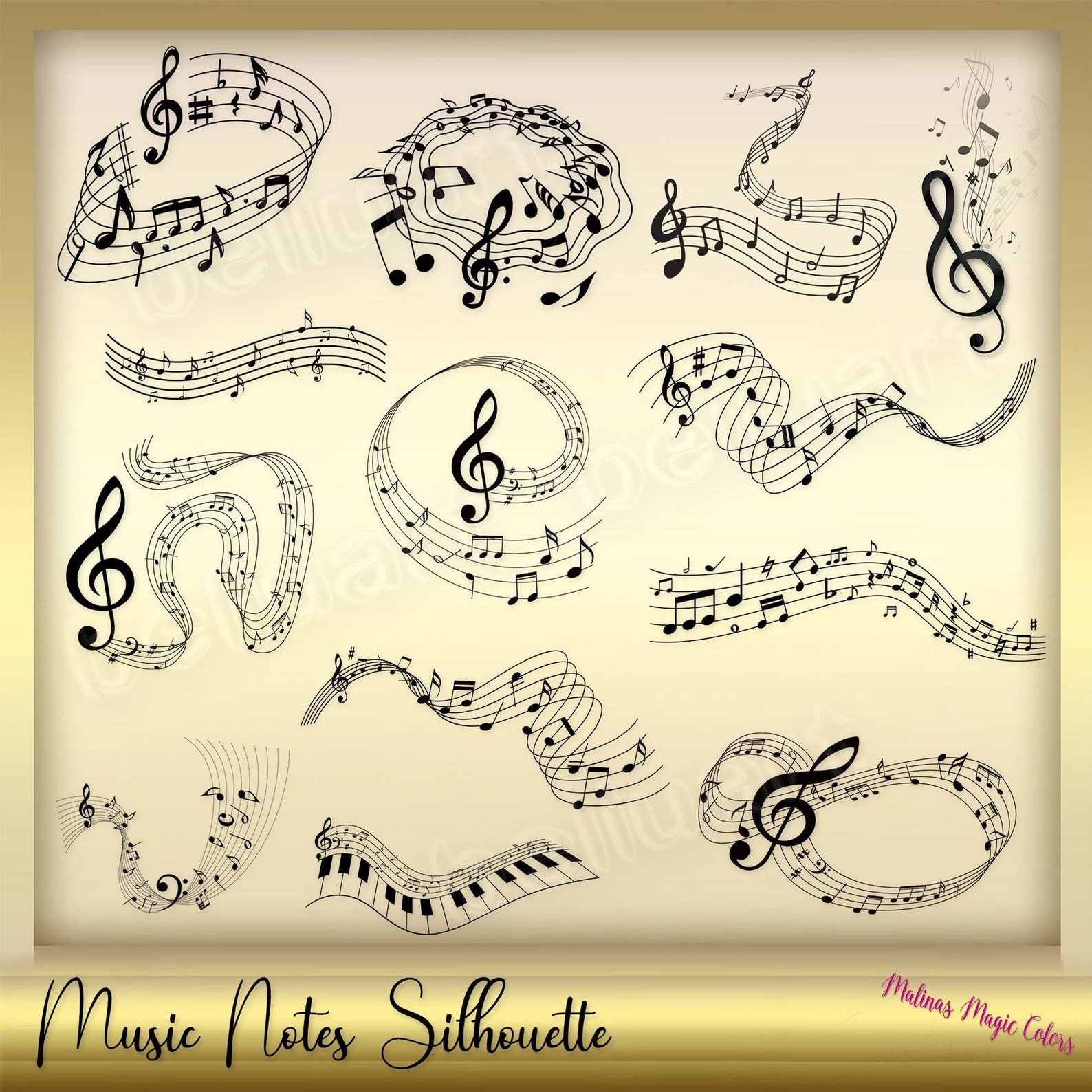 Music Notes Silhouette - Round Music Note Overlay - Music Note Clip Art ...