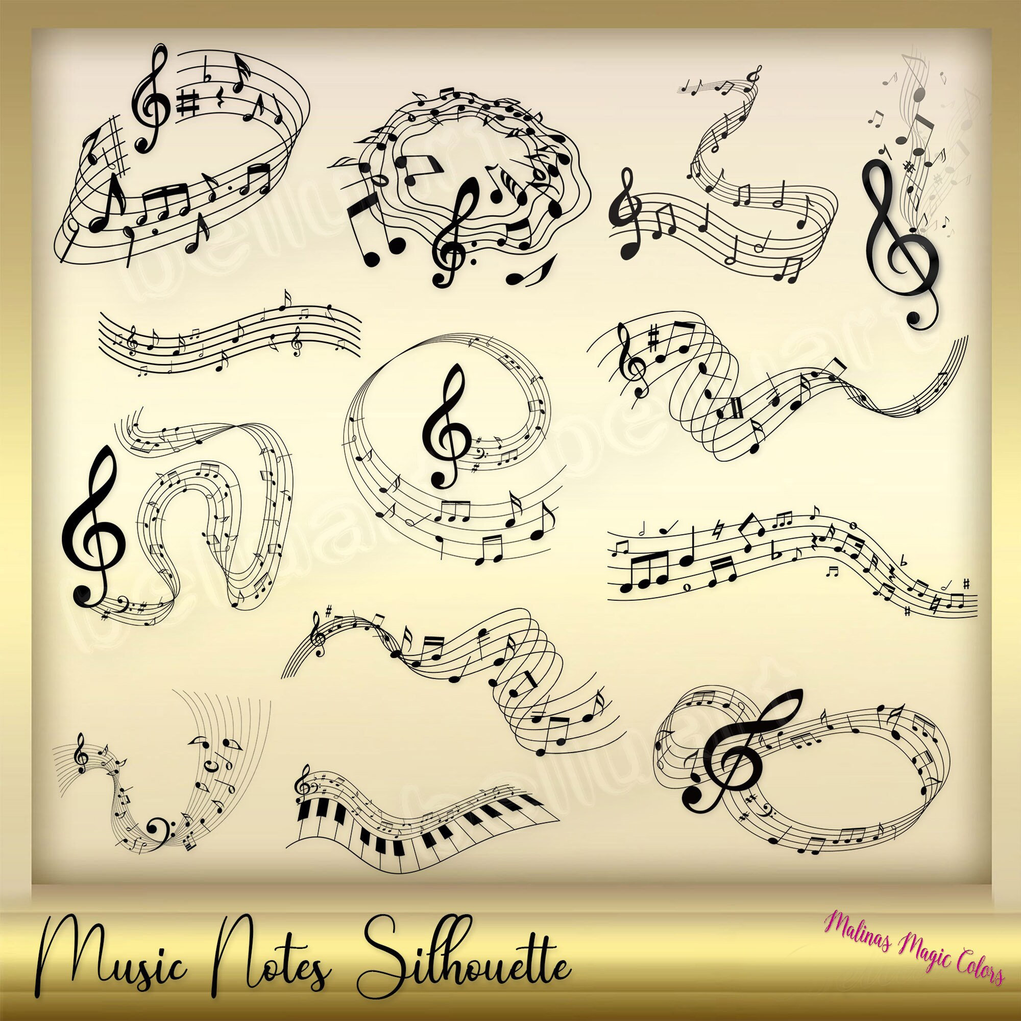 Music Notes Silhouette - Round Music Note Overlay - Music Note Clip Art ...