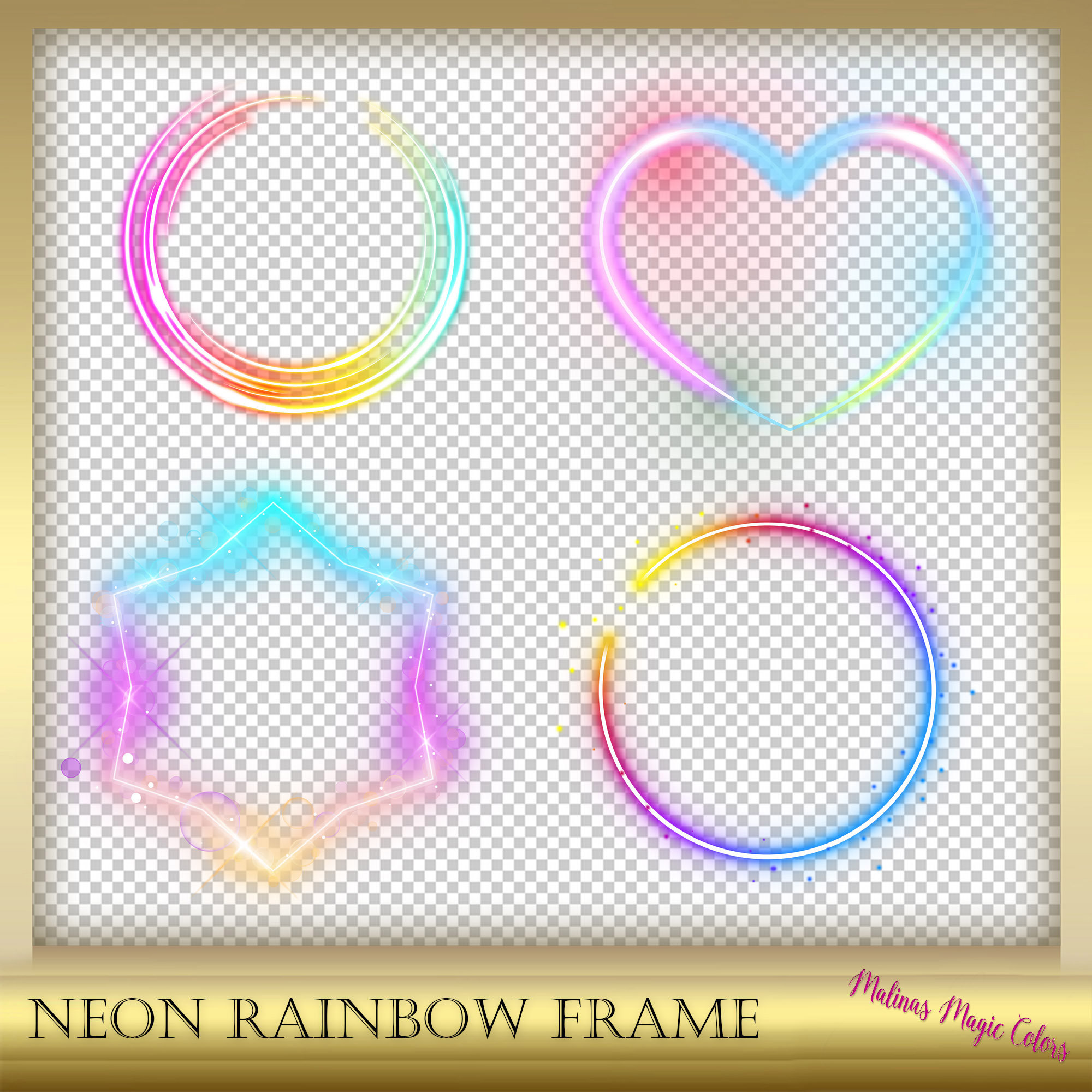 20 Neon Rainbow Frames Neon Rainbow Frame Light Frame Neon Effects Instant Download Frame ...