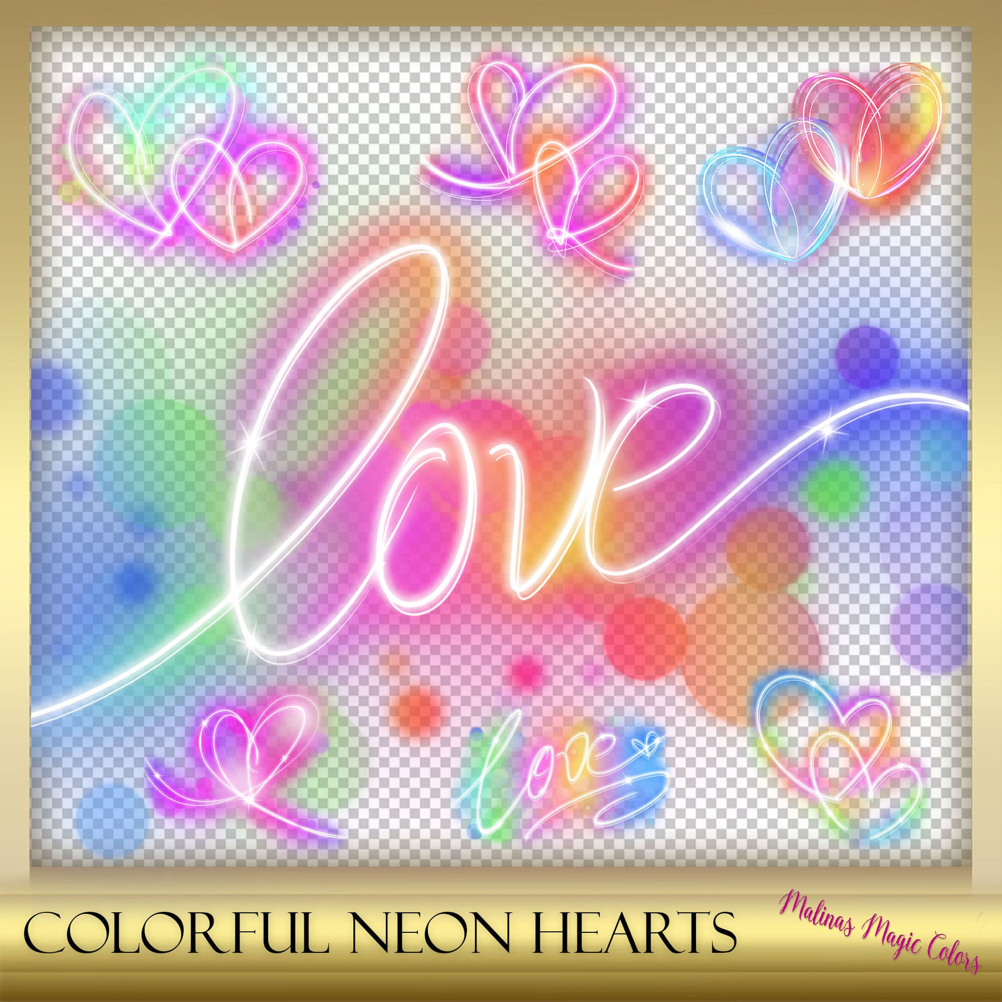 10 Colorful Neon Hearts - Neon Love Clip Arts - Neon Clipart - Neon ...
