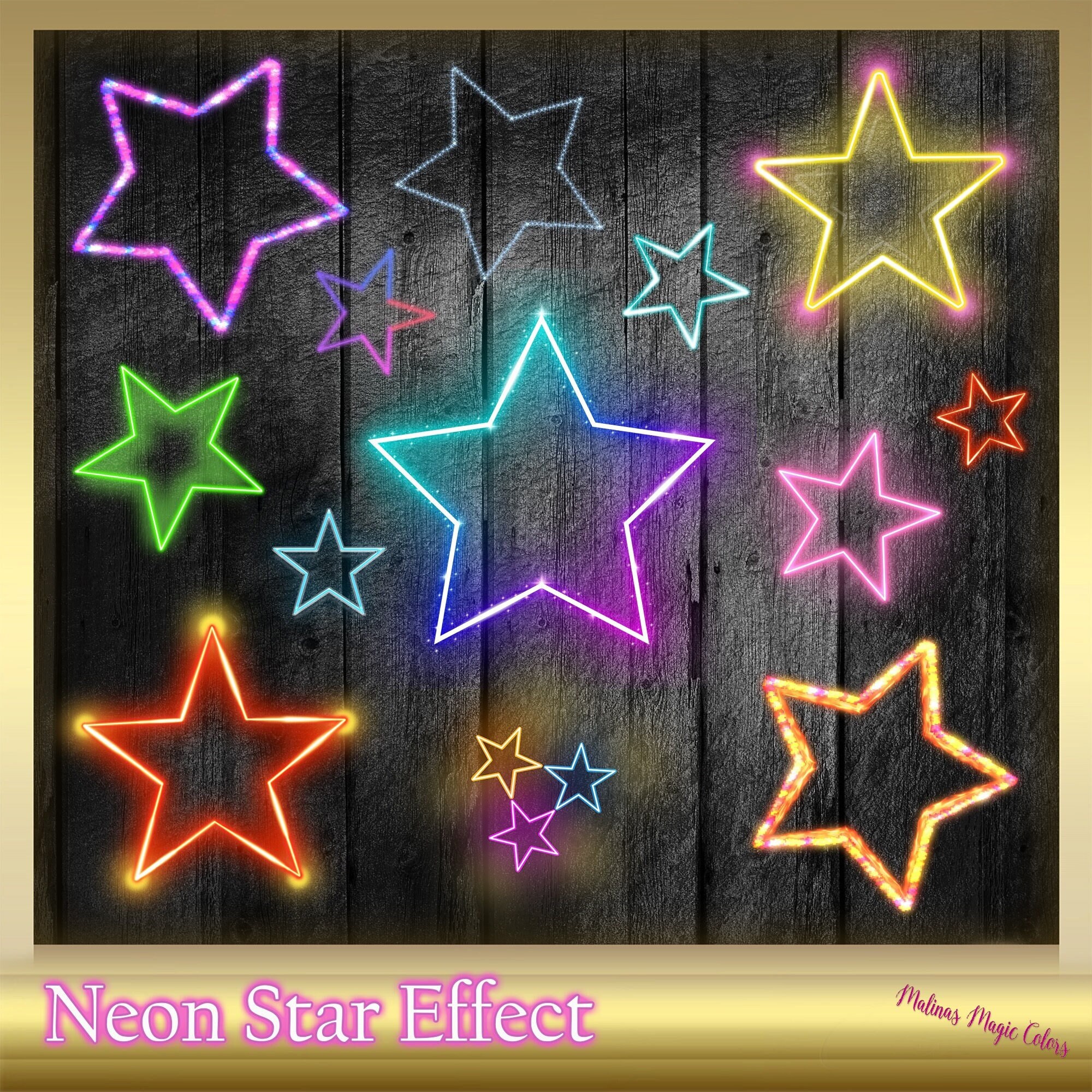 Neon Effect Frame - Neon Star Frame - Light Frame - Neon Star Effect ...