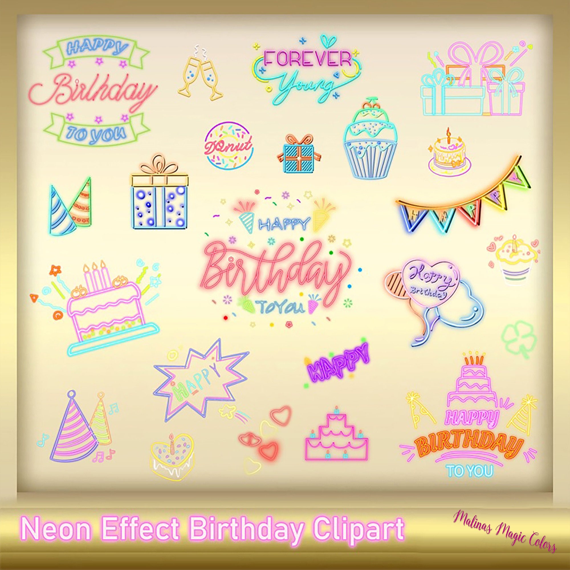 Neon Birthday Clip Art Vol.2 Neon Clipart Neon Effects Neon Heart ...