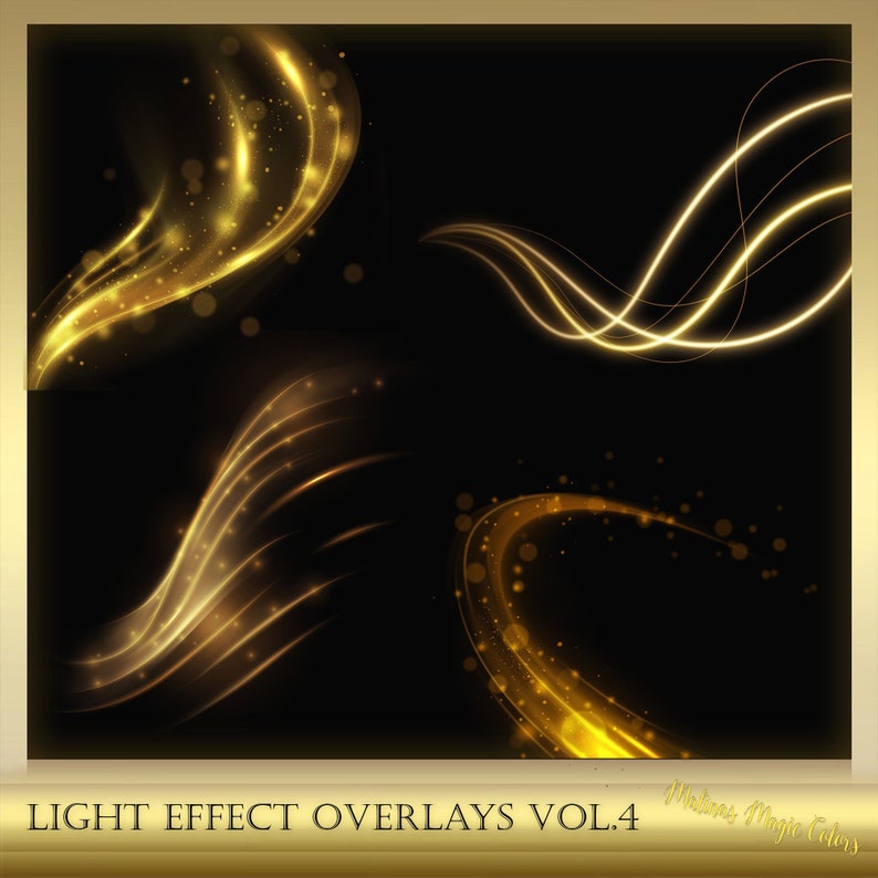 20 Light Effect Overlays Vol.4 - Wedding Overlays - Shiny Gold Glowing ...