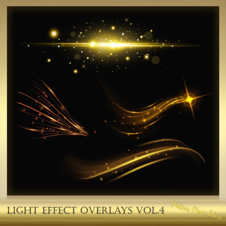 20 Light Effect Overlays Vol.4 - Wedding Overlays - Shiny Gold Glowing ...
