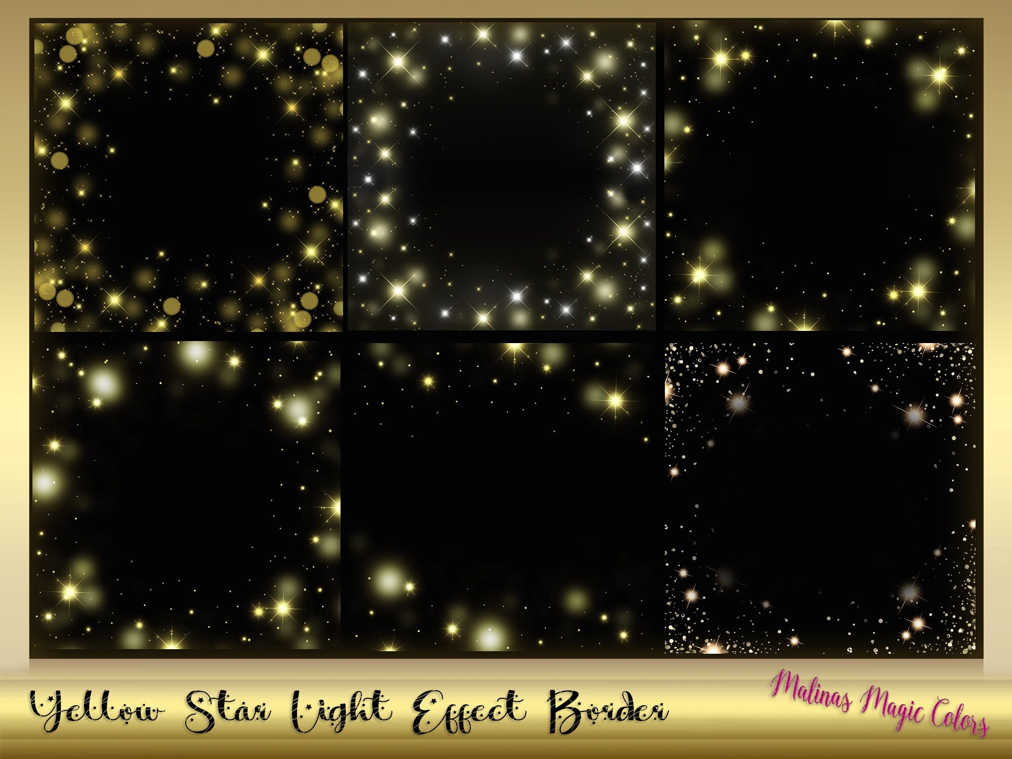 Yellow Star Light Effect Border Light Frame Overlay Frame Digital Clip ...