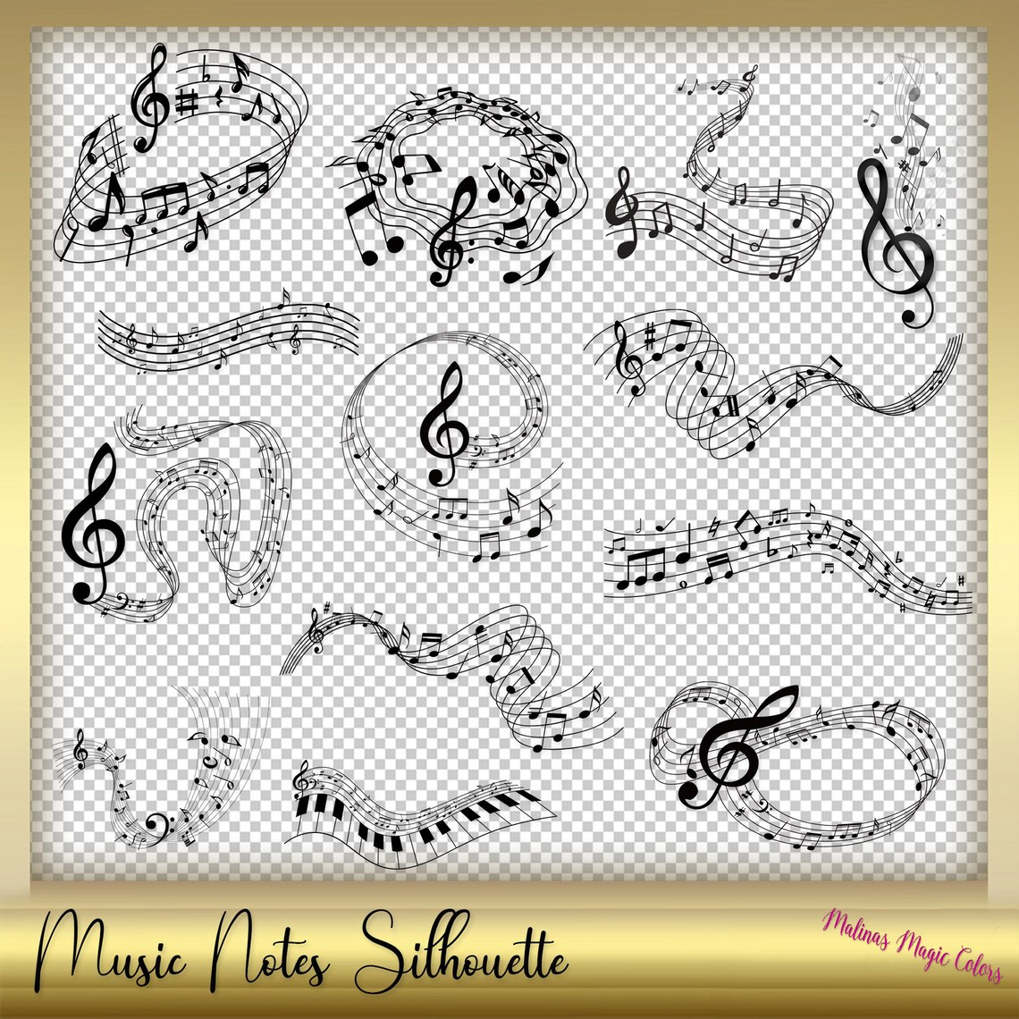 Music Notes Silhouette - Round Music Note Overlay - Music Note Clip Art ...