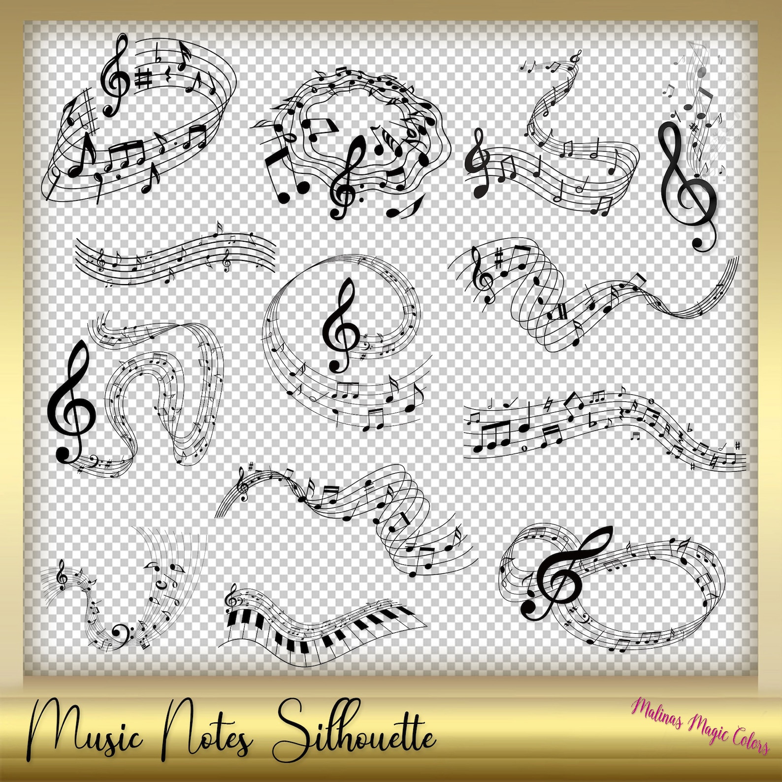 Music Notes Silhouette - Round Music Note Overlay - Music Note Clip Art ...