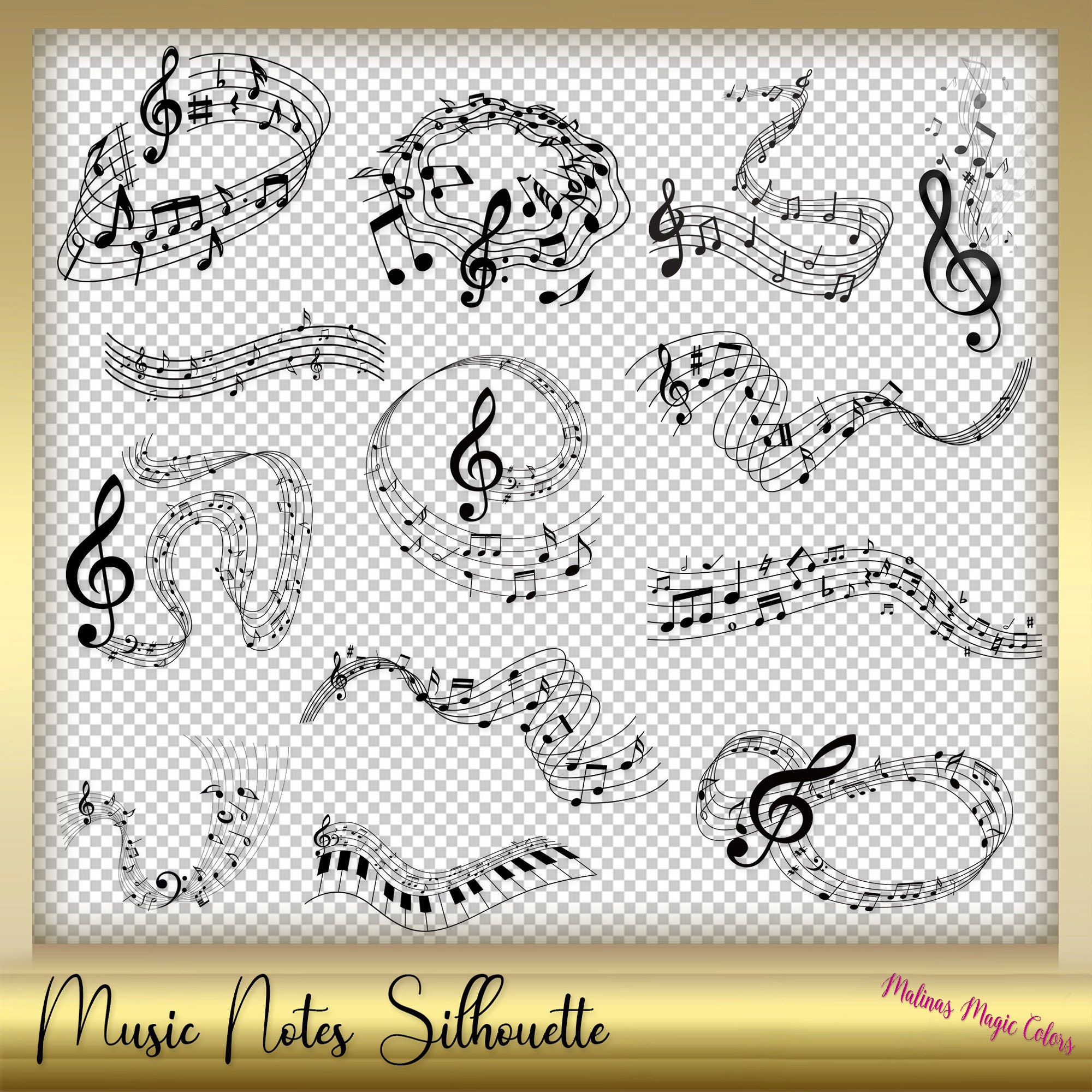 Music Notes Silhouette - Round Music Note Overlay - Music Note Clip Art ...
