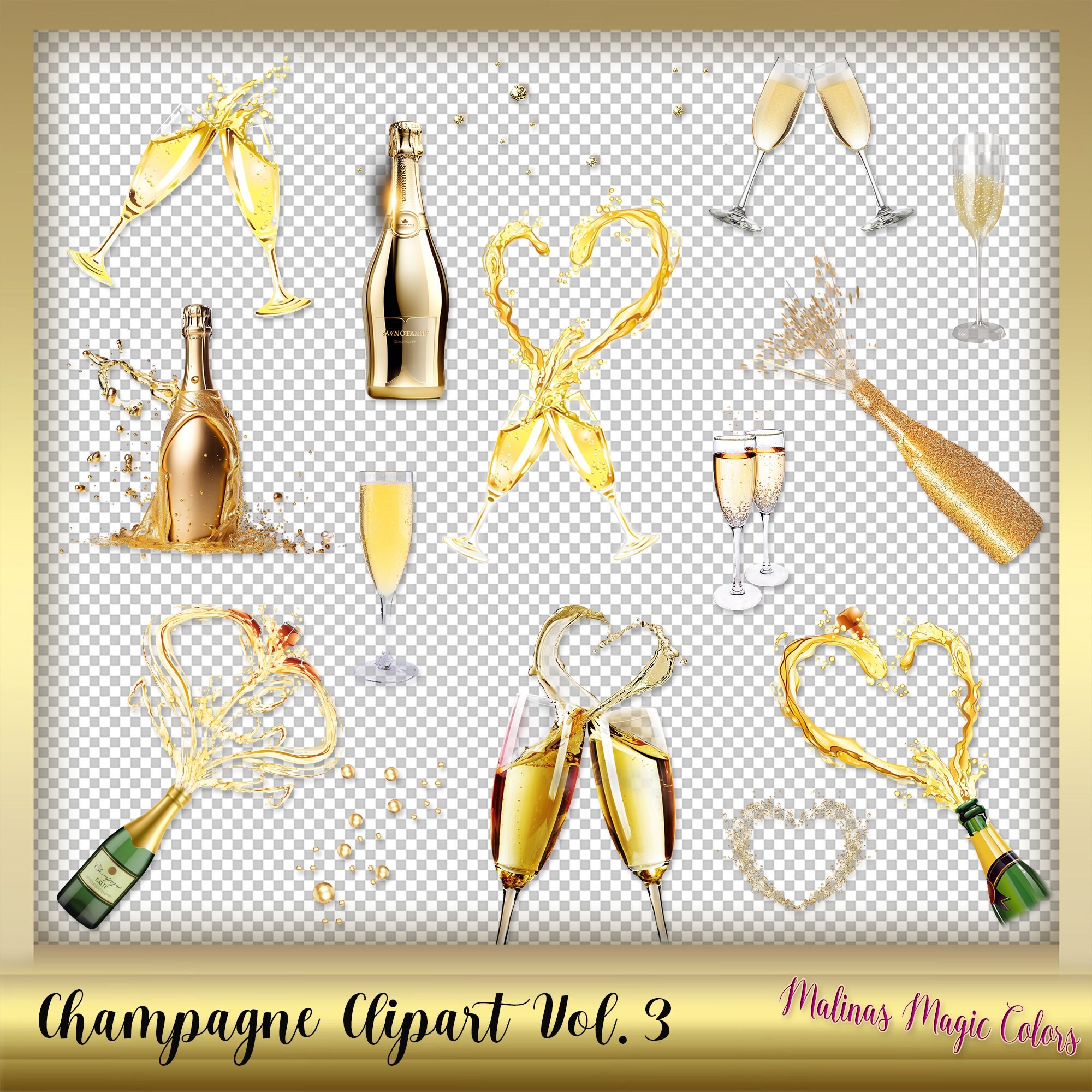 17 Champagne Clipart Vol. 3 - Champagne Overlays - Champagne Clip Art ...