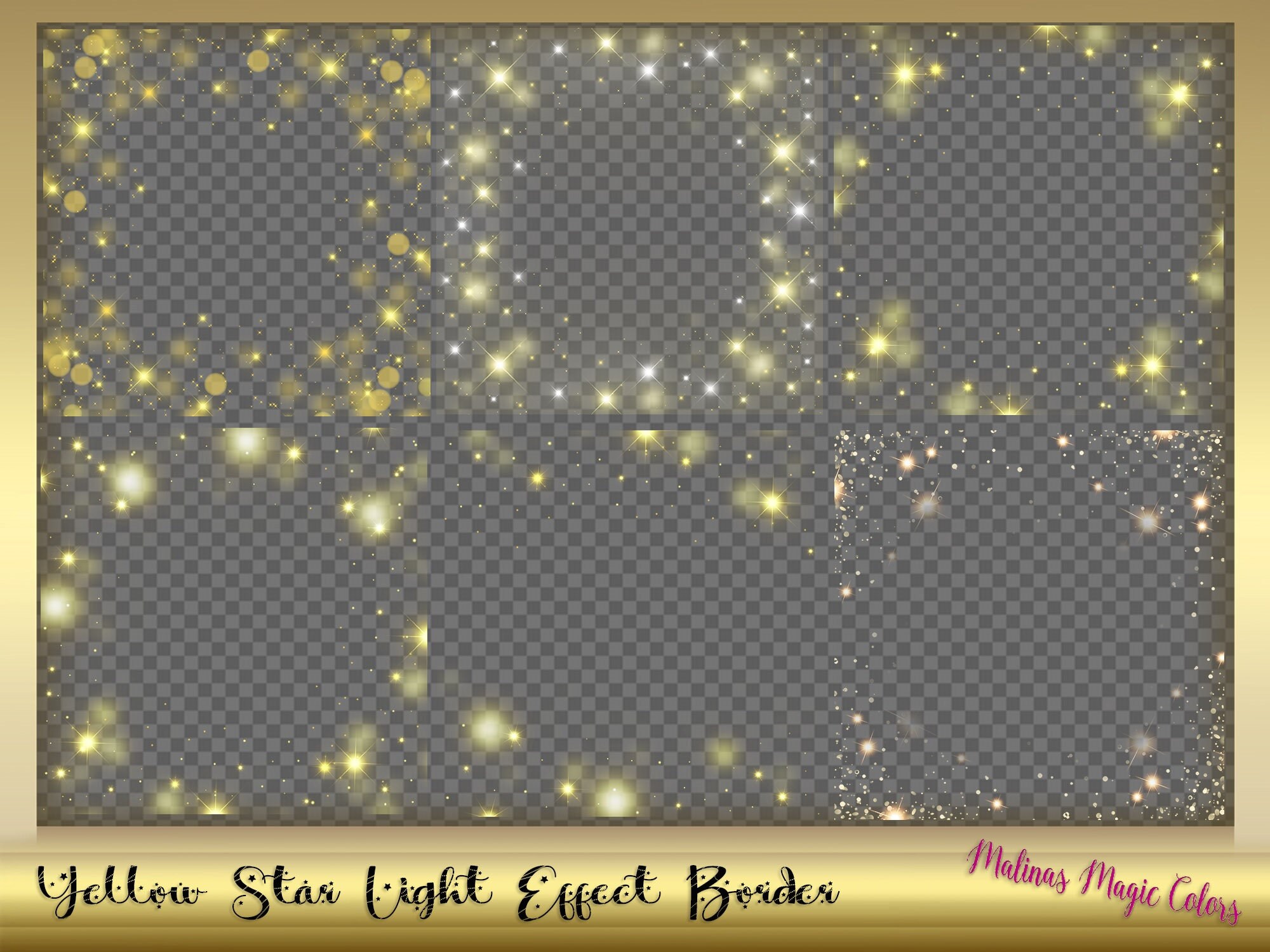 Yellow Star Light Effect Border Light Frame Overlay Frame Digital Clip ...