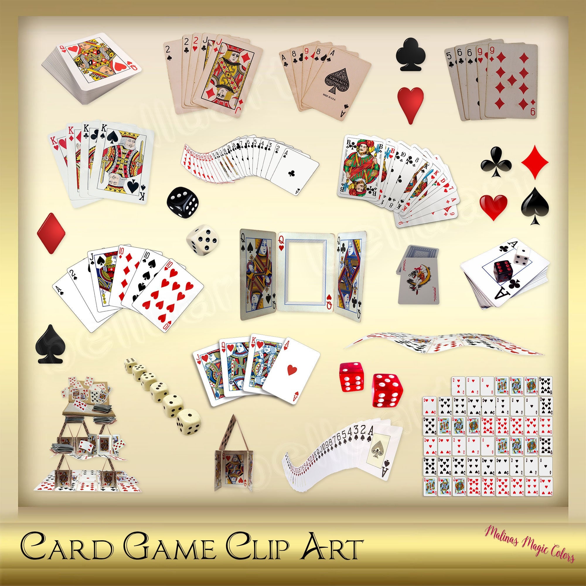 25 Card Game Clip Art - Playing Cards Arranged - Poker Clip Art - Card ...