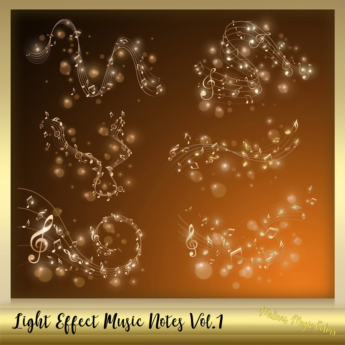 6 Light Effect Music Notes Vol. 1 - Music Note Clip Art - Luminous ...