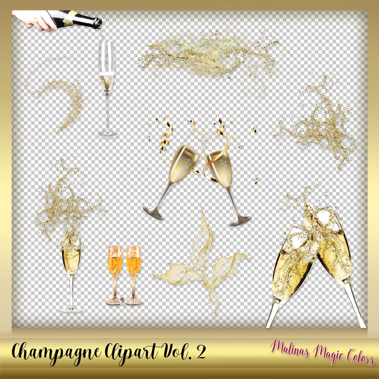 10 Champagne Clipart Vol. 2 - Champagne Overlays - Champagne Clip Art ...