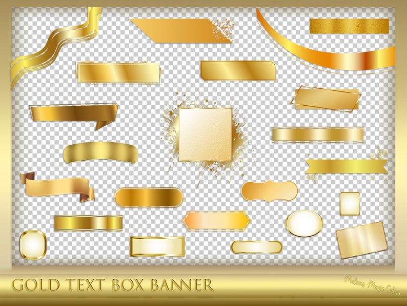 Gold Text Box Banner - Gold Banner - Gold Ribbon - Gold Label - Golden ...
