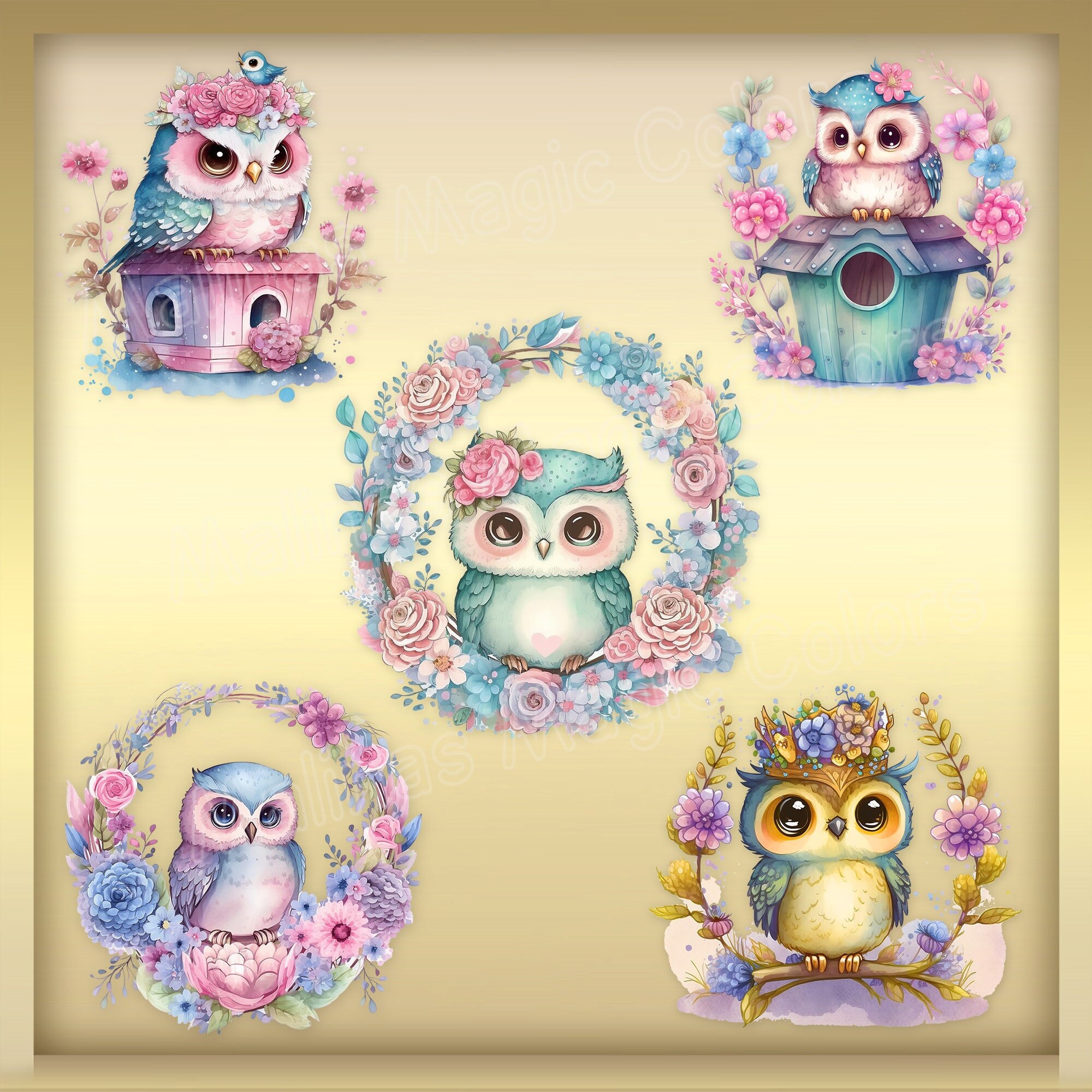 Watercolor Owl Clipart Flower Owl Clipart Cute Owl - Etsy