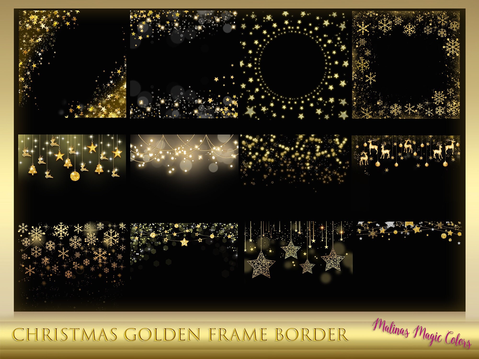 Christmas Golden Frame Border - Light Frame Overlay - Frame Digital ...