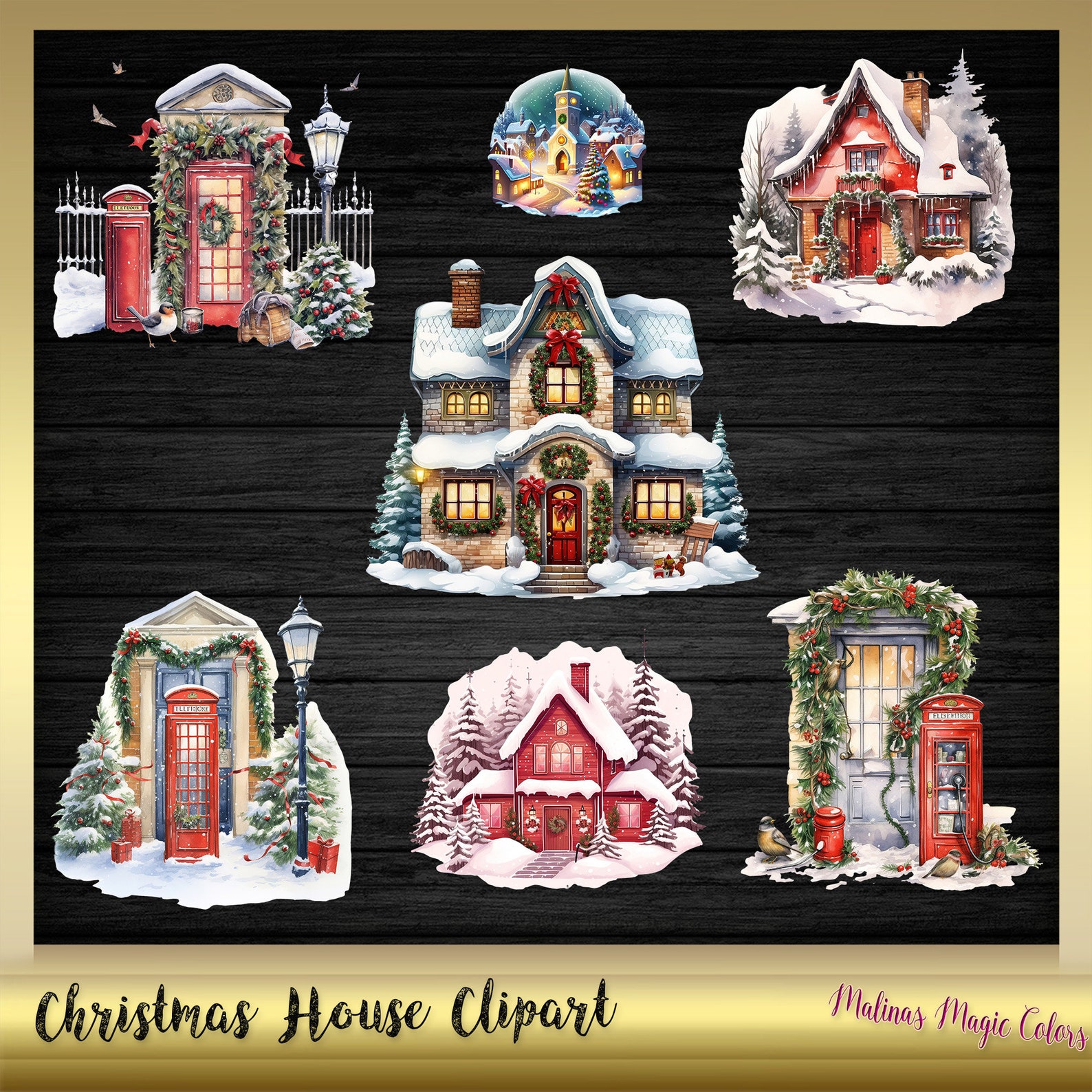 Christmas House Clipart Cozy House Clip Art Christmas - Etsy