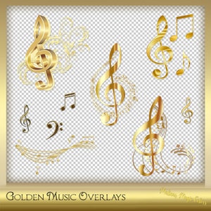20 Golden Music Overlays - Music Note Clip Art - Golden Musical Notes ...
