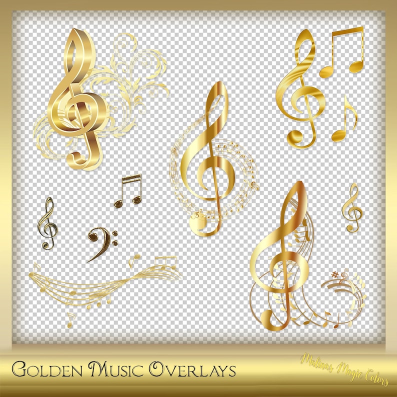 20 Golden Music Overlays Music Note Clip Art Golden Musical Notes ...