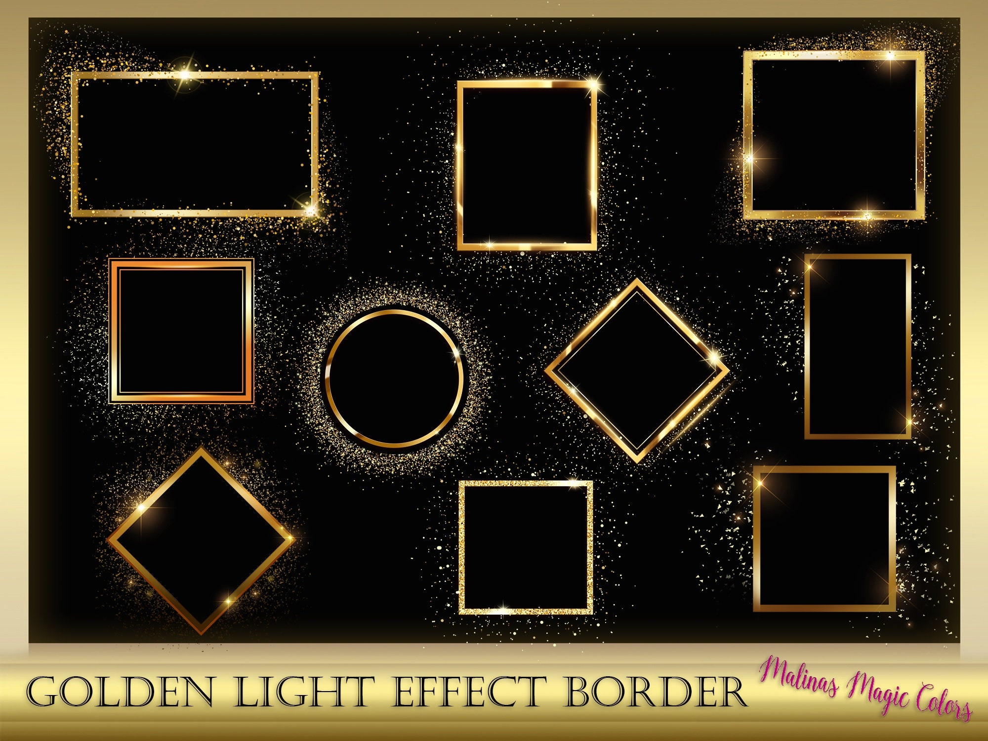 Golden Light Effect Border Light Effect Sprinkled Golden Frame ...