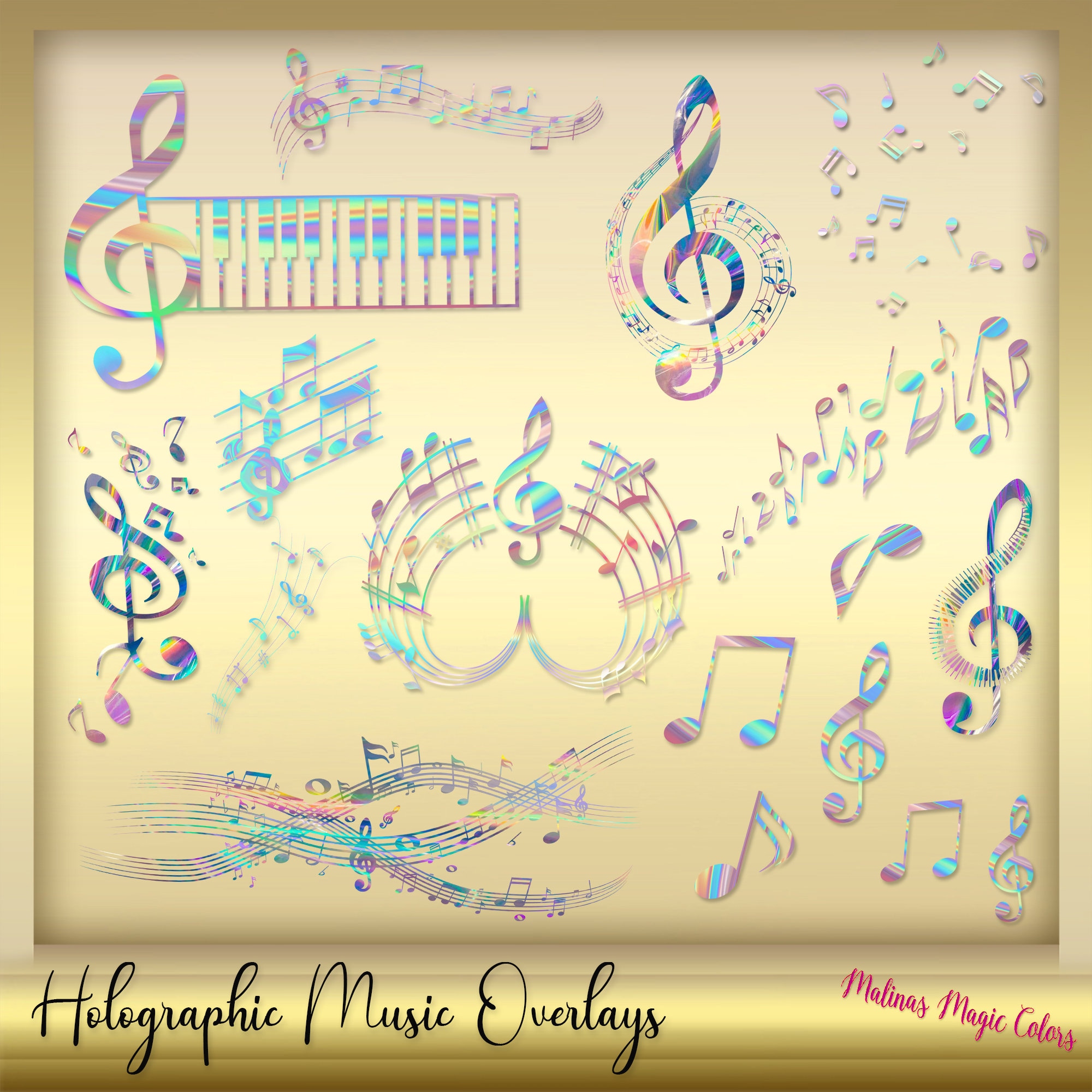 20 Holographic Music Overlays Holographic Music Notes Iridescent Music ...