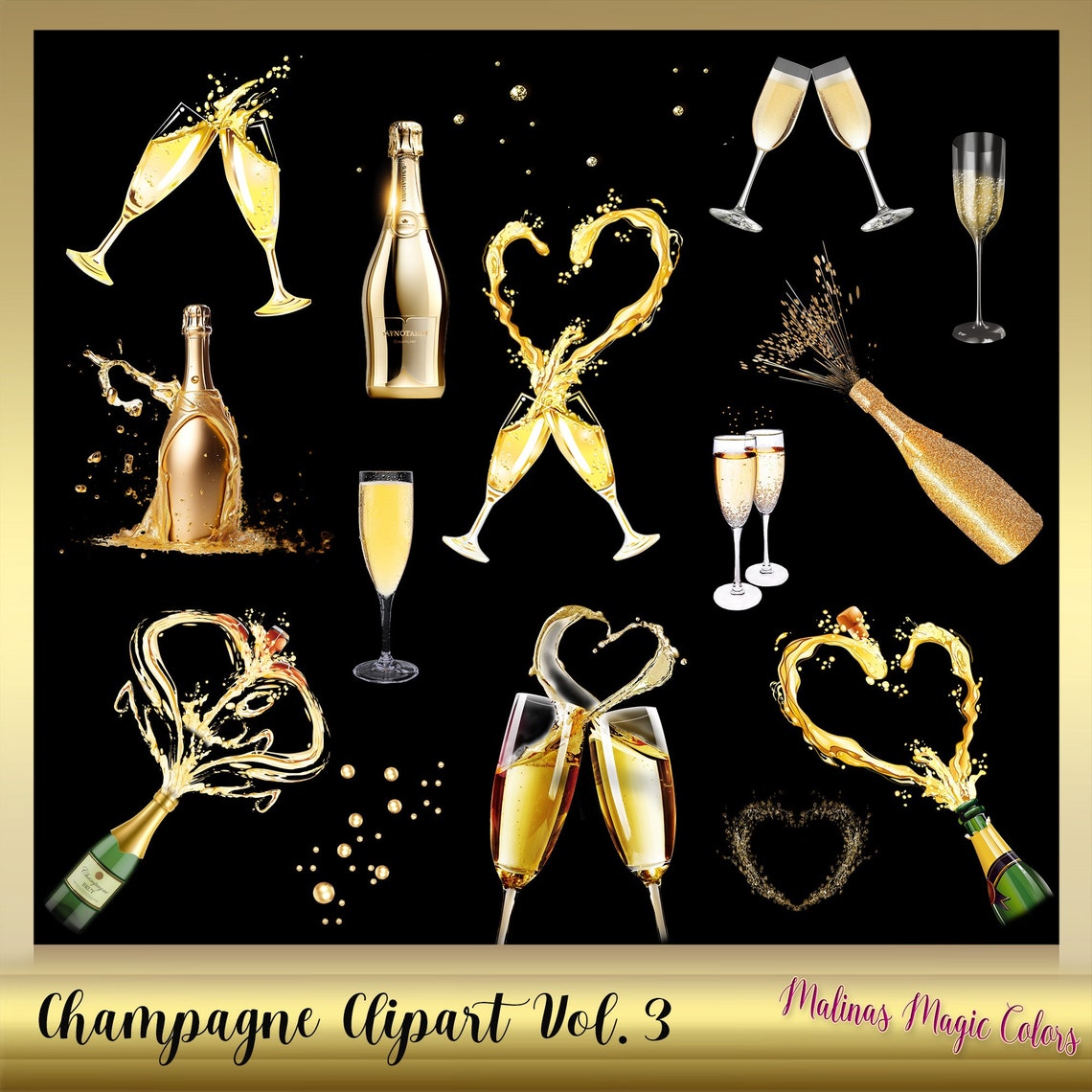 17 Champagne Clipart Vol. 3 - Champagne Overlays - Champagne Clip Art ...