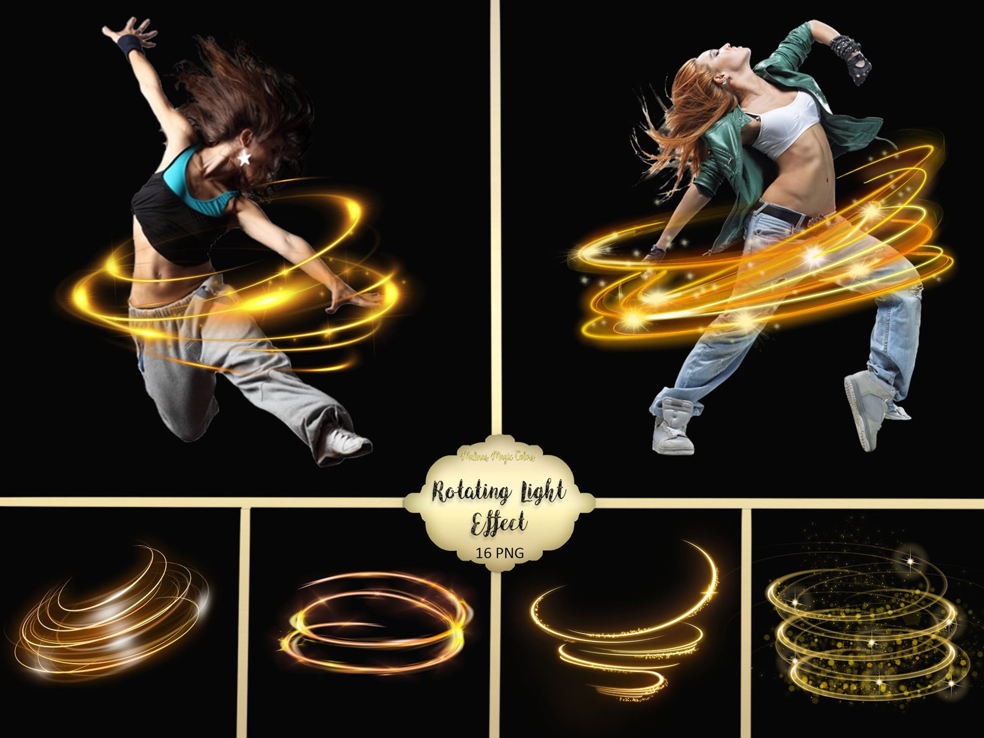 Rotating Light Effect - Surround Light Overlay - Glowing Spiral Golden ...