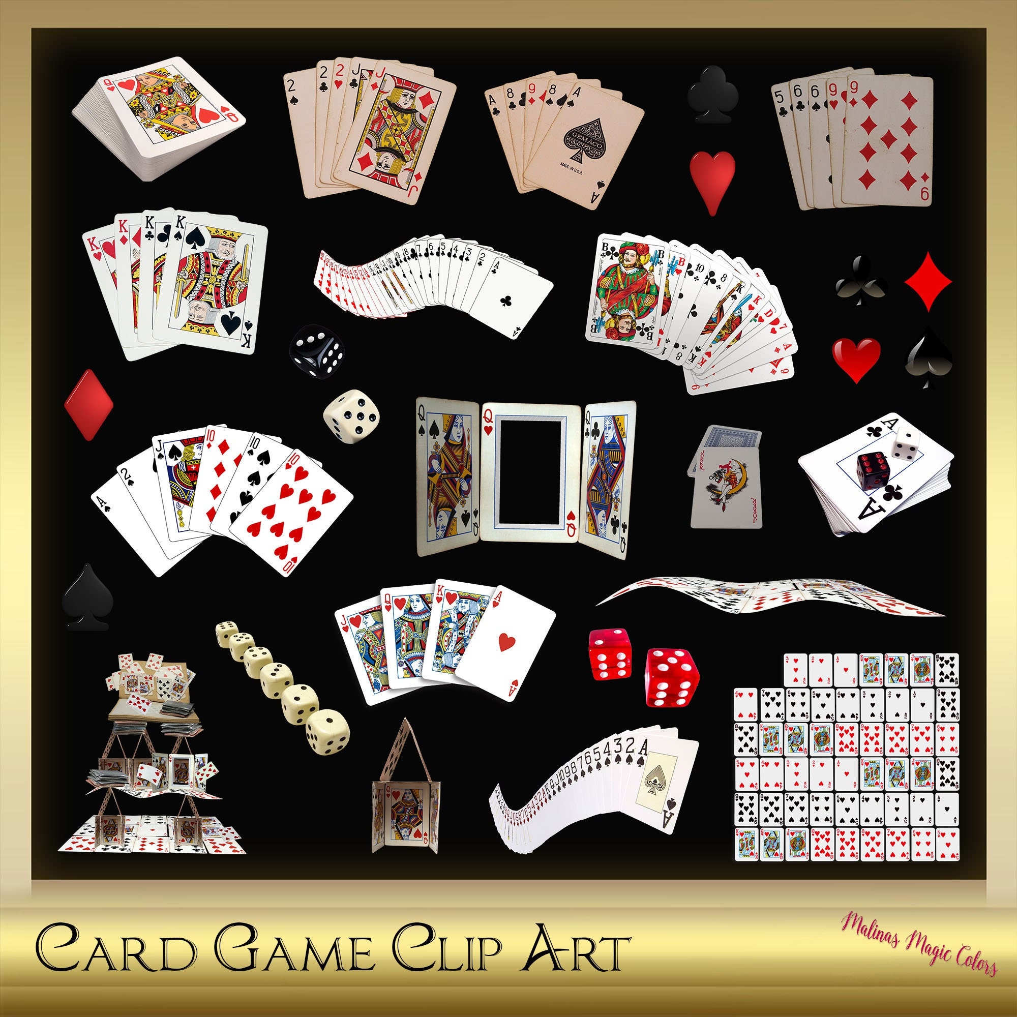 25 Card Game Clip Art - Playing Cards Arranged - Poker Clip Art - Card ...