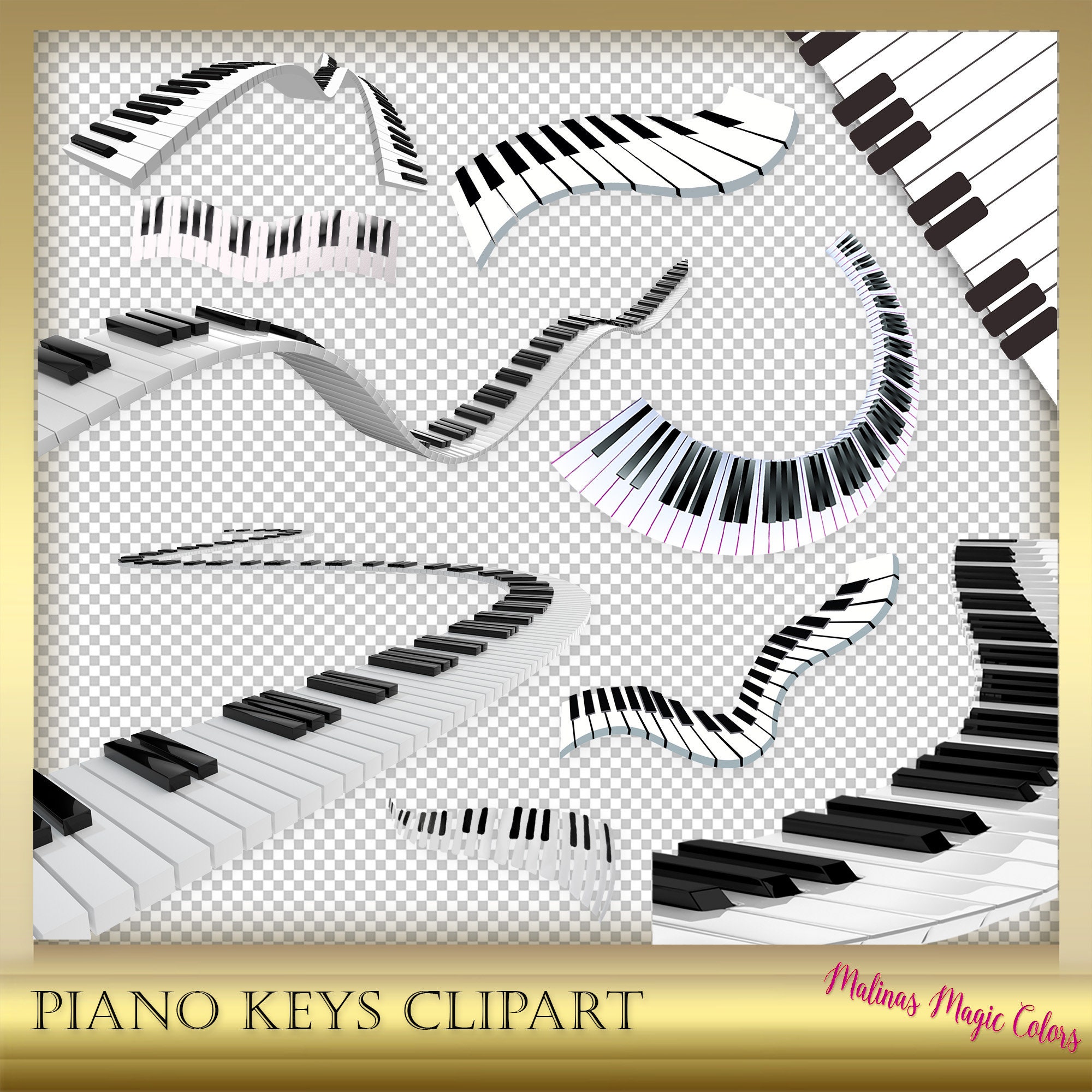 Three Dimensional Piano Keys - Music Overlay - Music Clip Art - Piano ...