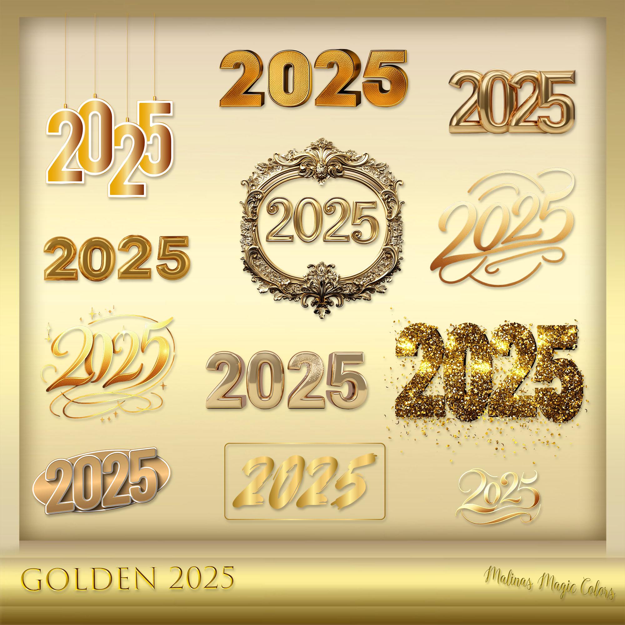 Golden 2025 Isolated on Transparent Background - Golden Happy New Year ...